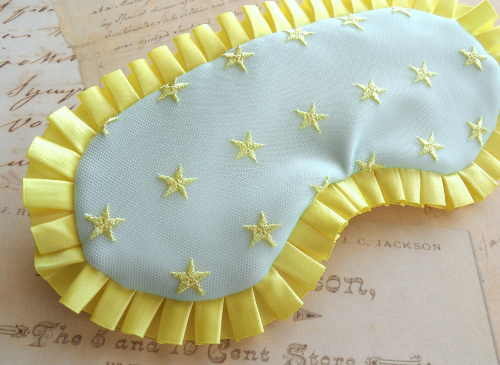 Stars in Your Eyes Sleep Mask in Aqua Yellow Mint // Satin | Etsy