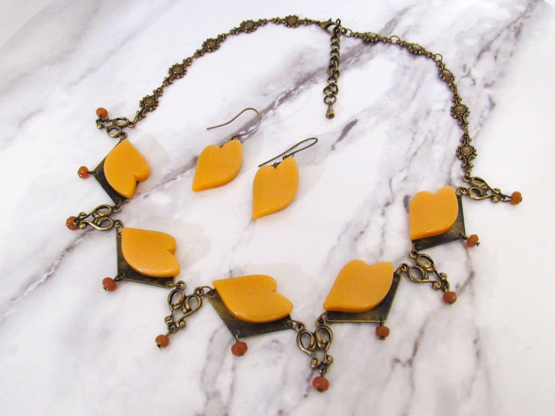 1950s Jewelry Set in Pale Orange, Brass // Vintage Style Jewelry - Etsy