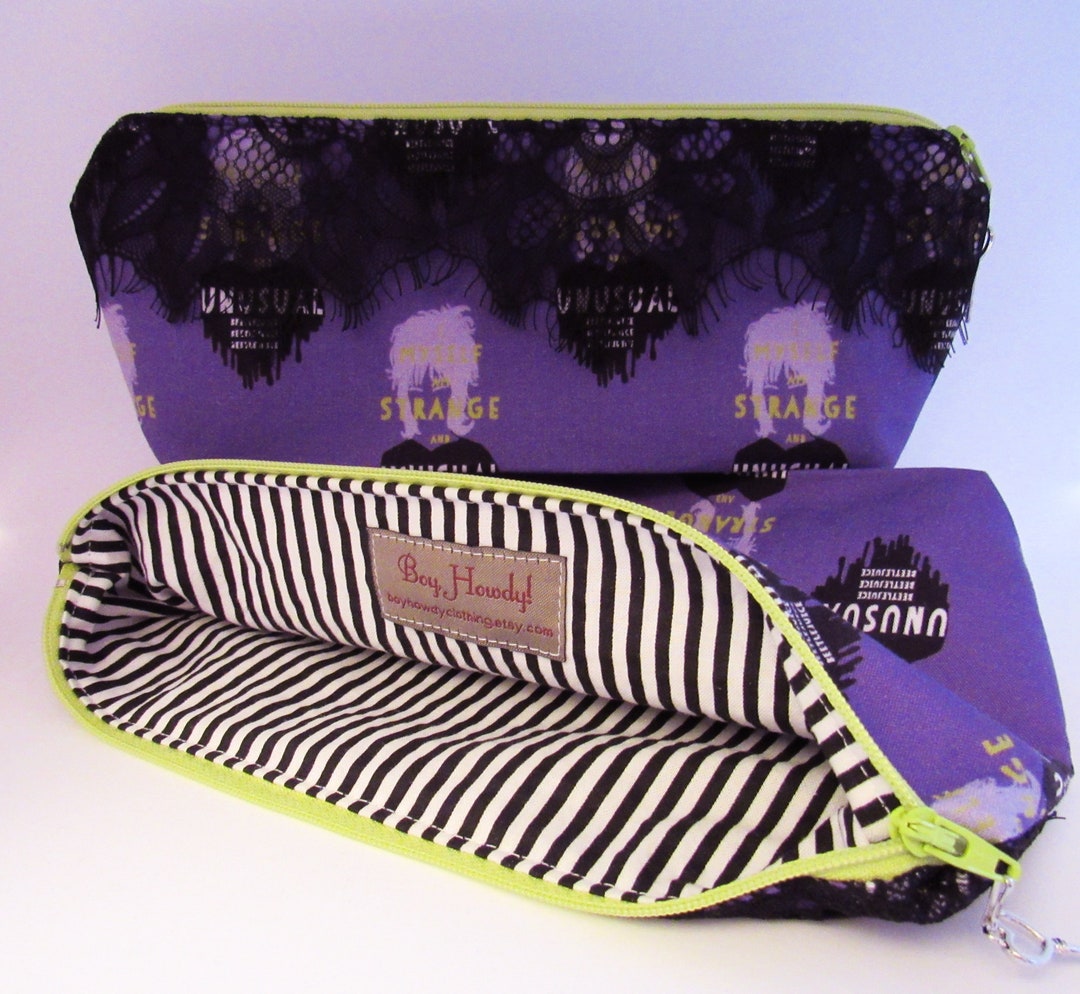 Beetlejuice Zipper Pouch in Viola, Nero, Lime // Cotton Organizer Pouch ...