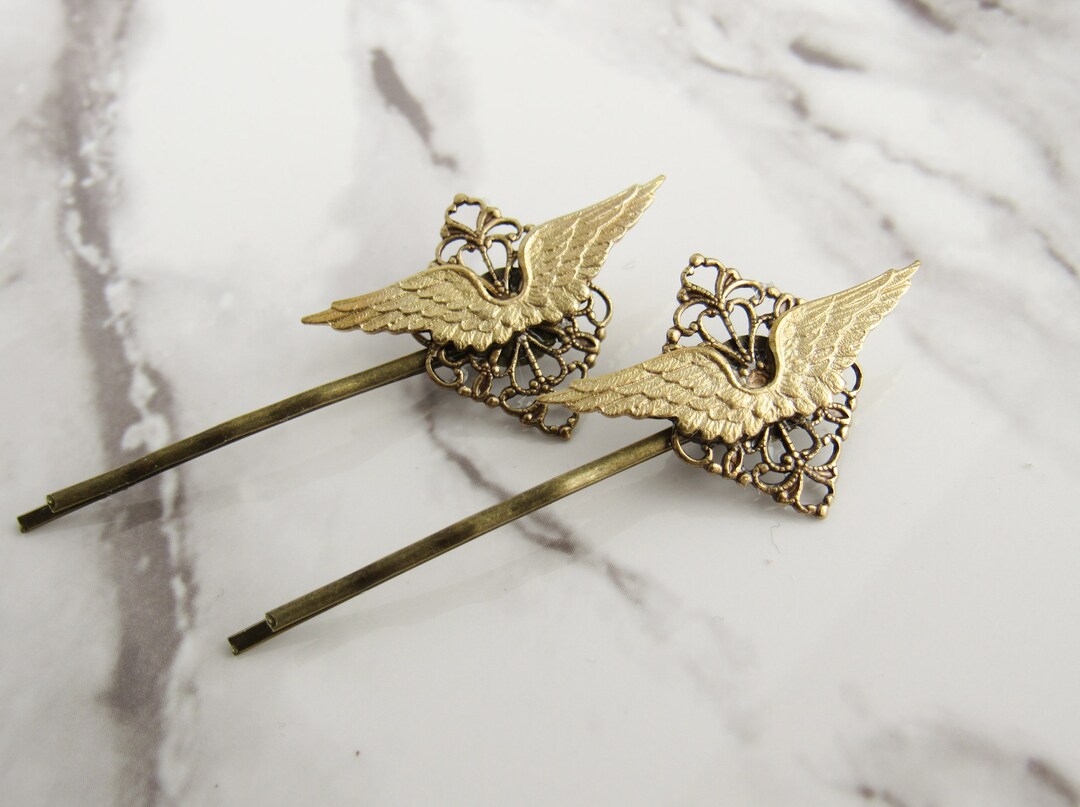 Petite Victorian Angel Wing Pins in Brass // Vintage Style Hair ...