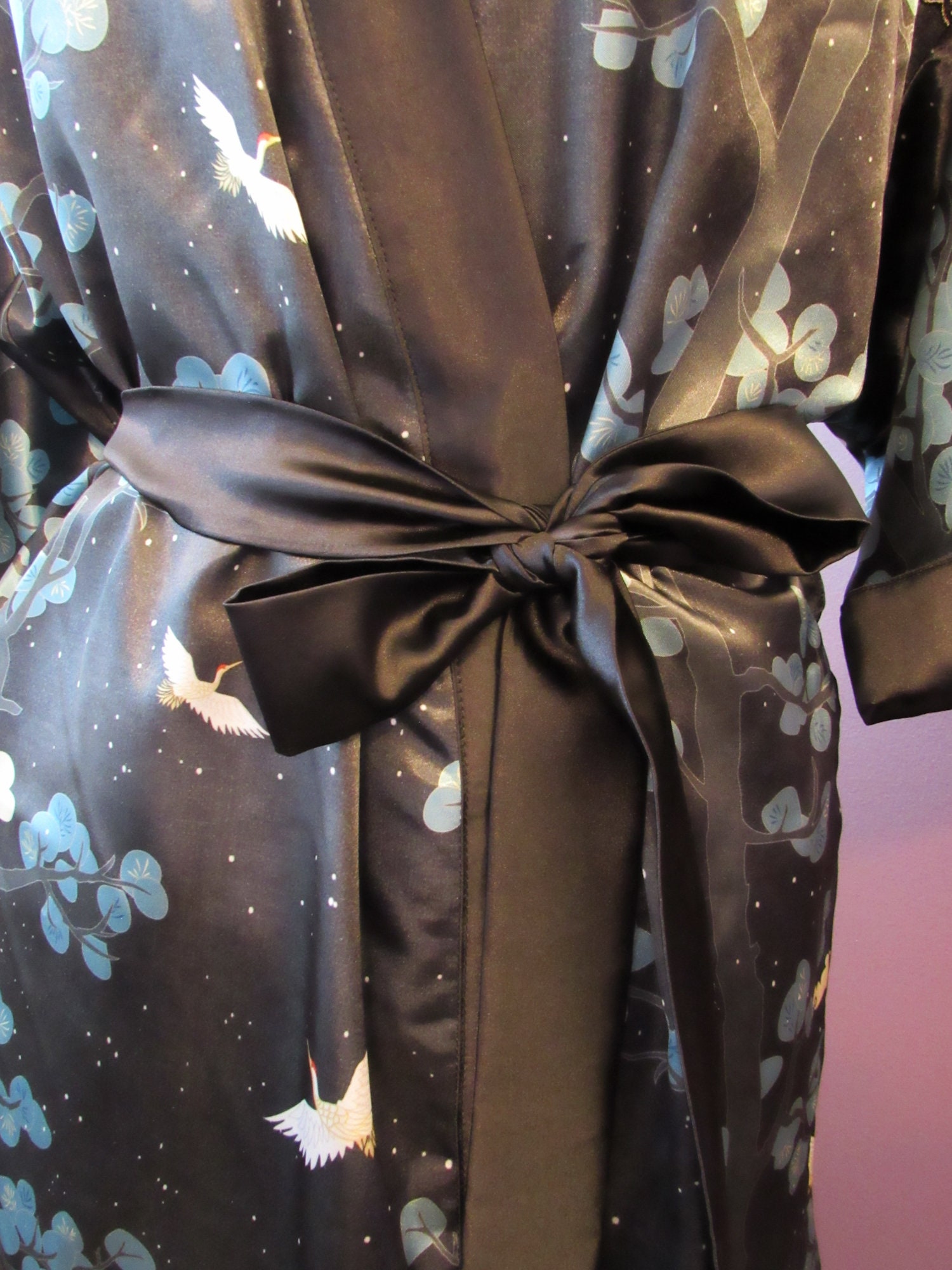 Boudoir Dressing Robe in Cranes Embroidered Lace // Satin | Etsy