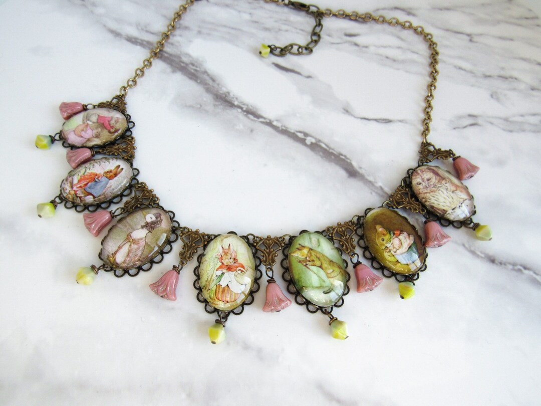 Beatrix Potter Princess Necklace in Brass, Pink // Victorian Jewelry ...