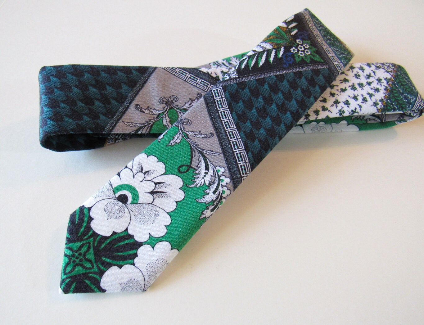 Patchwork Skinny Tie 1970s // Cotton & Silk Necktie | Etsy