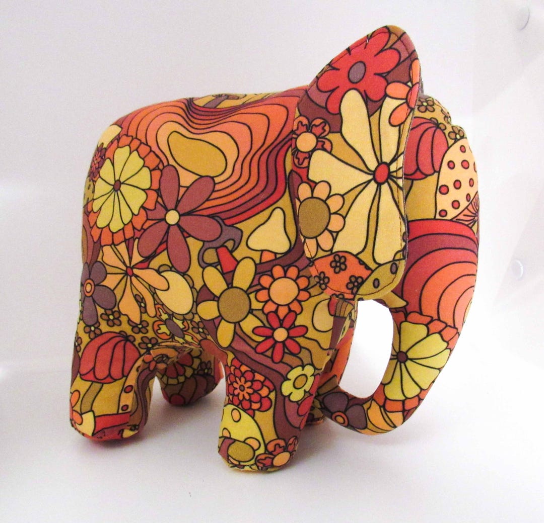 Robin the Stuffed Toy Elephant // Plushie, Psychedelic Cotton Toy - Etsy