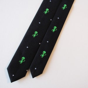 Alien Skinny Tie in Lime, Black // Cotton & Silk Necktie - Etsy