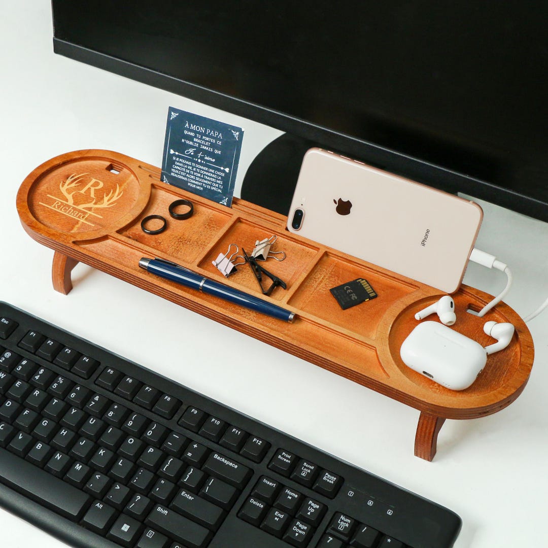 Personalized Wood Desk Organizer, Custom Docking Station, Office Desk ...