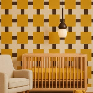Modern Geometric – Mustard Yellow and Brown Check Card Design, 5x8 ...