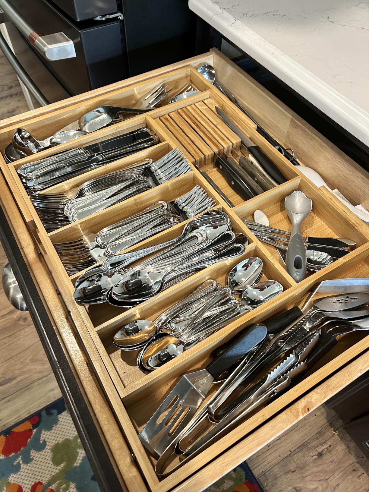 Wooden Utensil Organizer: Expandable Kitchen Drawer Tray - Etsy