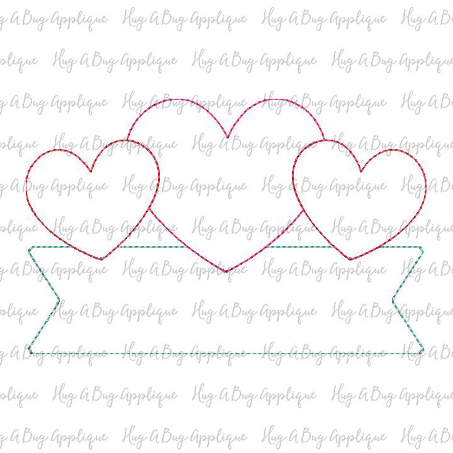 Heart Trio Banner Bean Stitch Applique Design 4x4 5x7 6x10 8x8 | Etsy