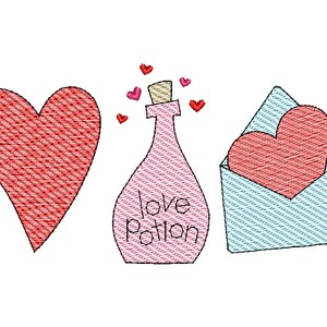 Heart Potion Letter Valentine Sketch Stitch Embroidery Design 5x7 6x10 ...