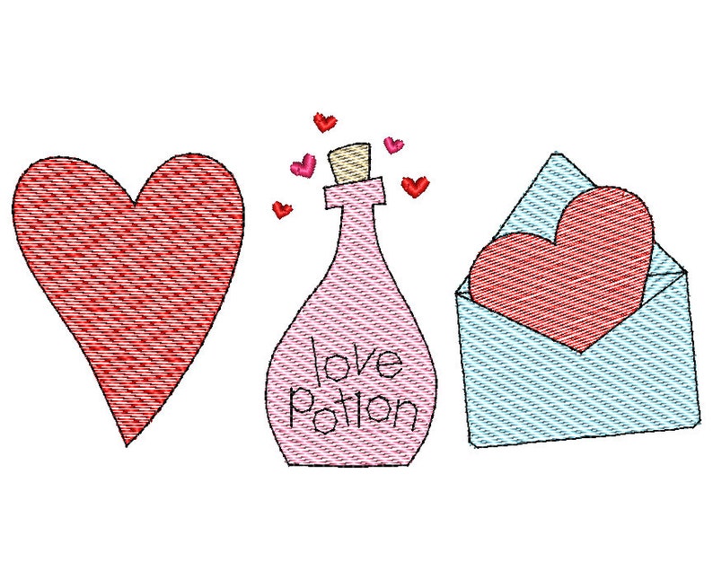 Heart Potion Letter Valentine Sketch Stitch Embroidery Design 5x7 6x10 ...