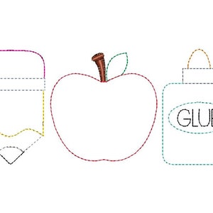 Pencil Apple Glue Trio Bean Stitch Applique Embroidery Design 5x7 6x10 ...