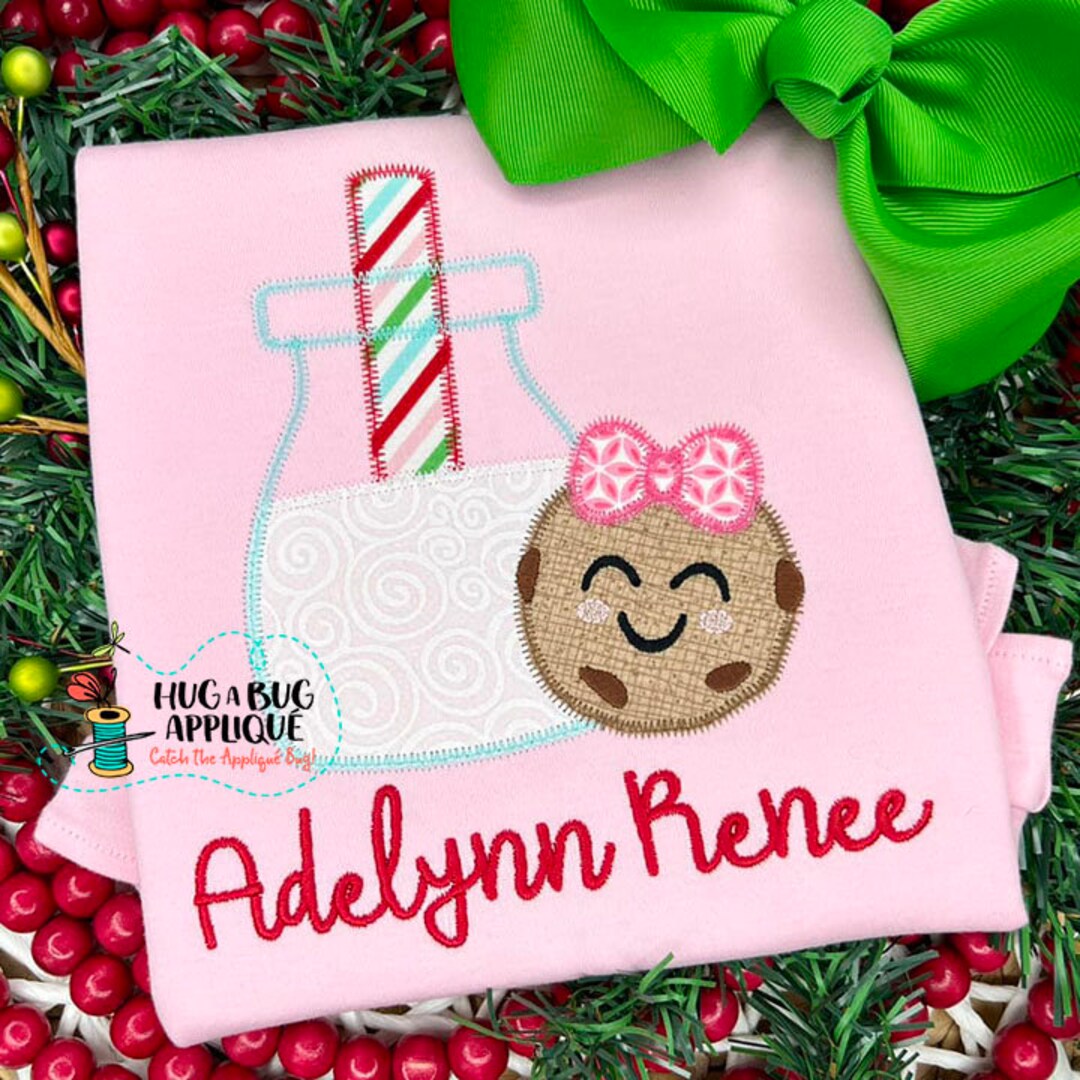Milk Cookie Bow Zig Zag Stitch Applique Design 4x4 5x7 6x10 8x8 8x12 ...