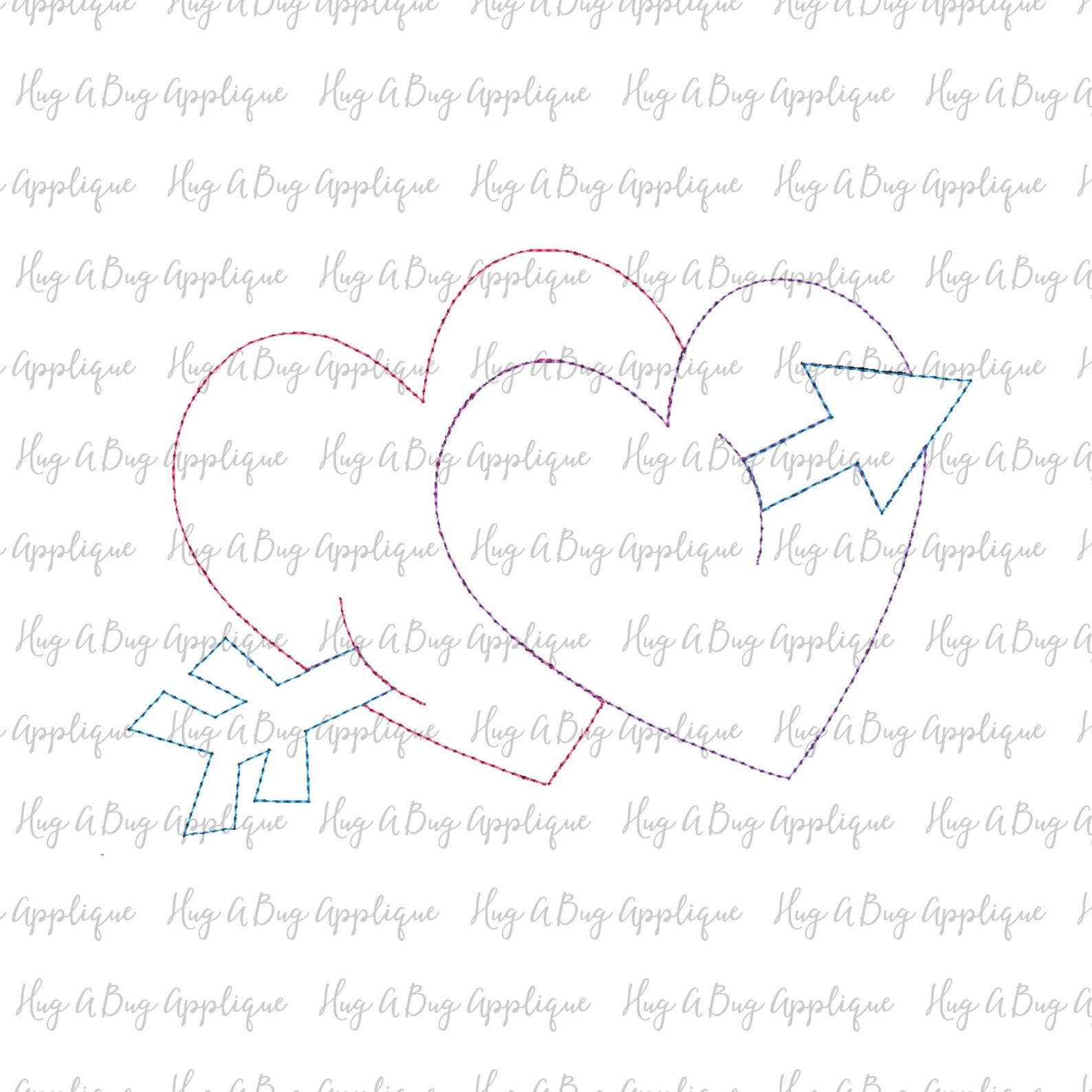 Double Heart Arrow Bean Stitch Applique Embroidery Design 5x7 - Etsy