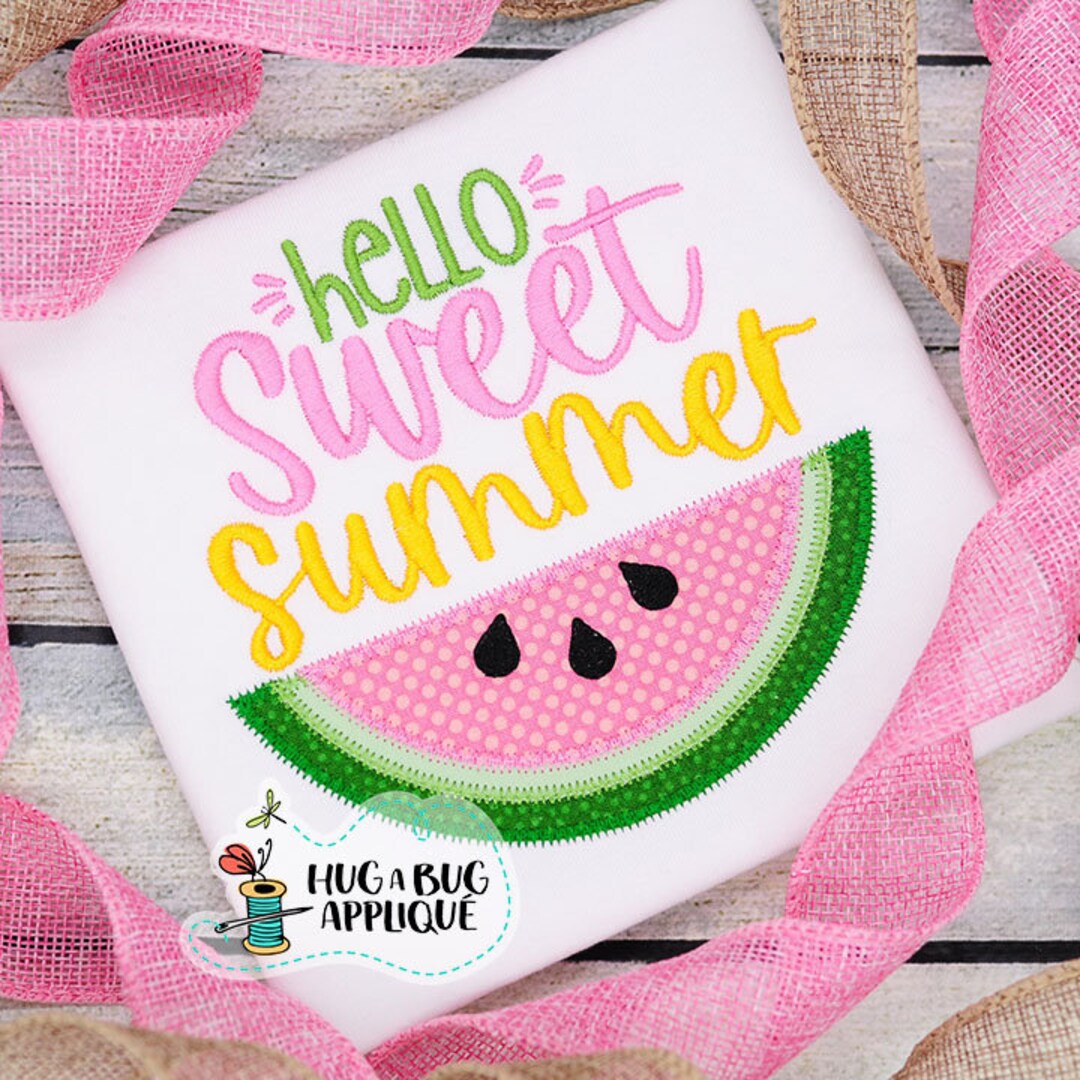 Hello Sweet Summer Zig Zag Stitch Applique Design 5x7 6x6 7x7 8x8 9x9 ...