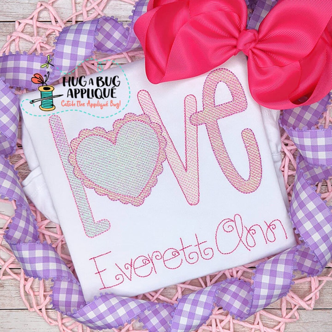 Frilly Heart Love Sketch Stitch Embroidery Design 5x7 6x10 8x8 8x12 9x9 ...