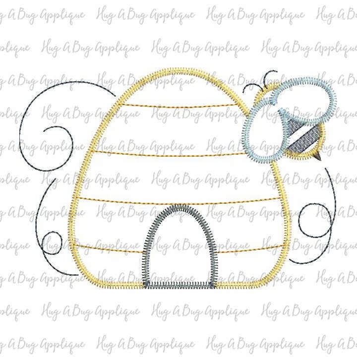 Beehive Bee Zig Zag Stitch Applique Design 5x7 6x10 8x8 8x12 - Etsy