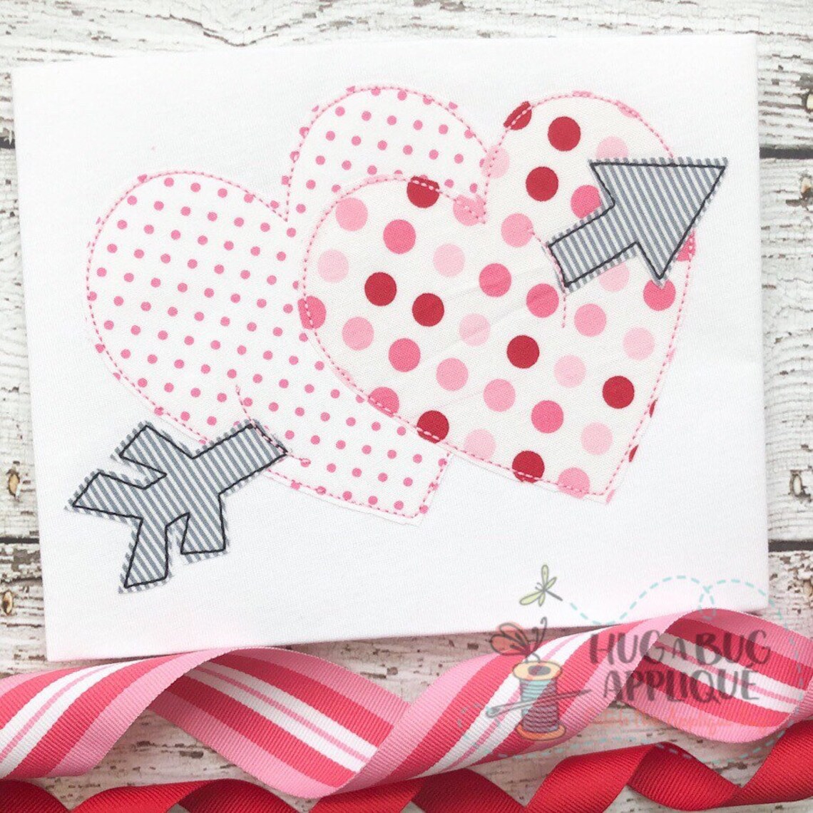 Double Heart Arrow Bean Stitch Applique Embroidery Design 5x7 - Etsy