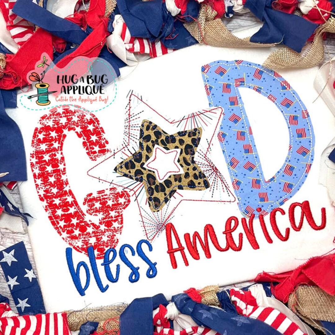 God Bless America Star Bean Stitch Applique Design 5x7 6x10 8x8 8x12 ...