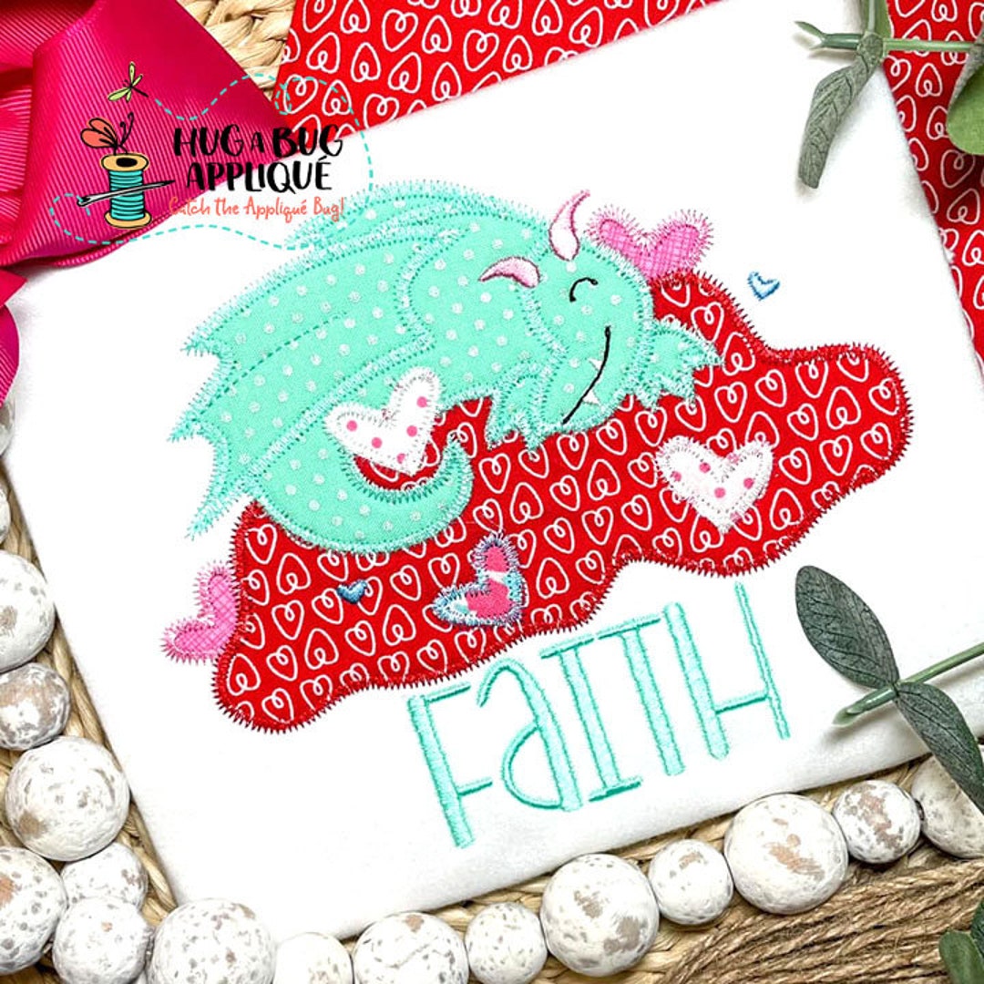Heart Hoarding Dragon Zig Zag Stitch Applique Design 5x7 6x10 8x8 8x12 ...