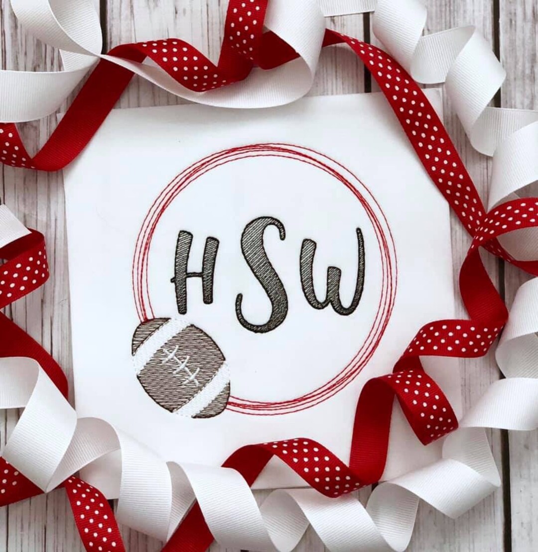 Football Circle Frame Scribble Stitch Embroidery Design 5x7 6x10 7x7 ...