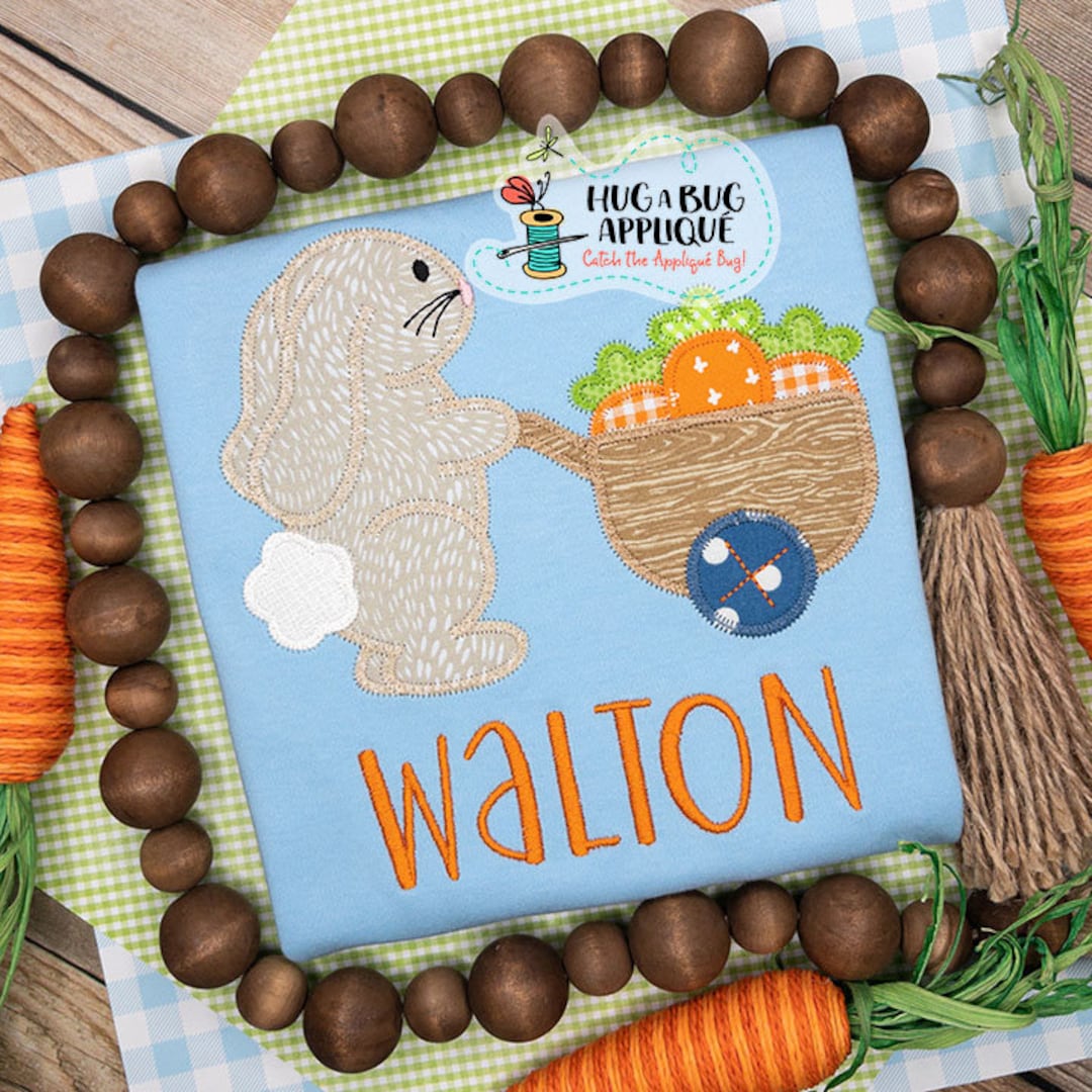 Bunny Carrot Cart Zig Zag Stitch Applique Design 5x7 6x10 8x8 8x12 9x9 ...