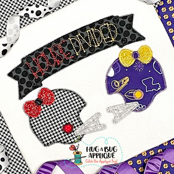 House Divided Helmets Bows Zig Zag Stitch Applique Design 5x7 6x10 8x8 ...