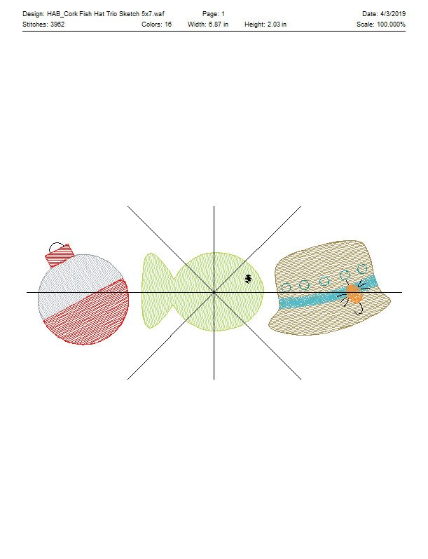 Fishing Trio Cork Fish Hat Sketch Stitch Embroidery Design 5x7 6x10 8x8 ...