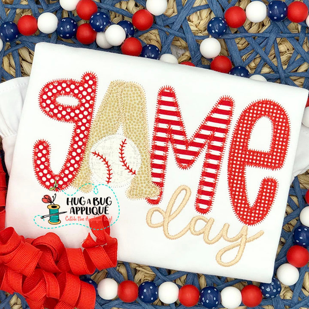 Game Day Baseball Zig Zag Stitch Applique Design 5x7 6x10 8x8 8x12 9x9 ...