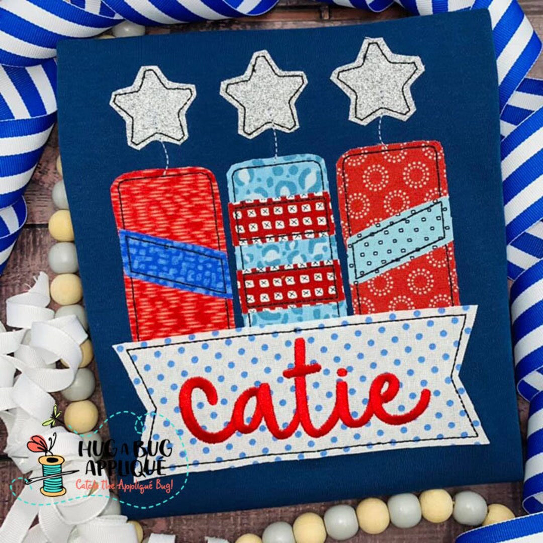 Fireworks Banner Box Bean Stitch Applique Design 5x7 6x10 8x8 8x12 - Etsy