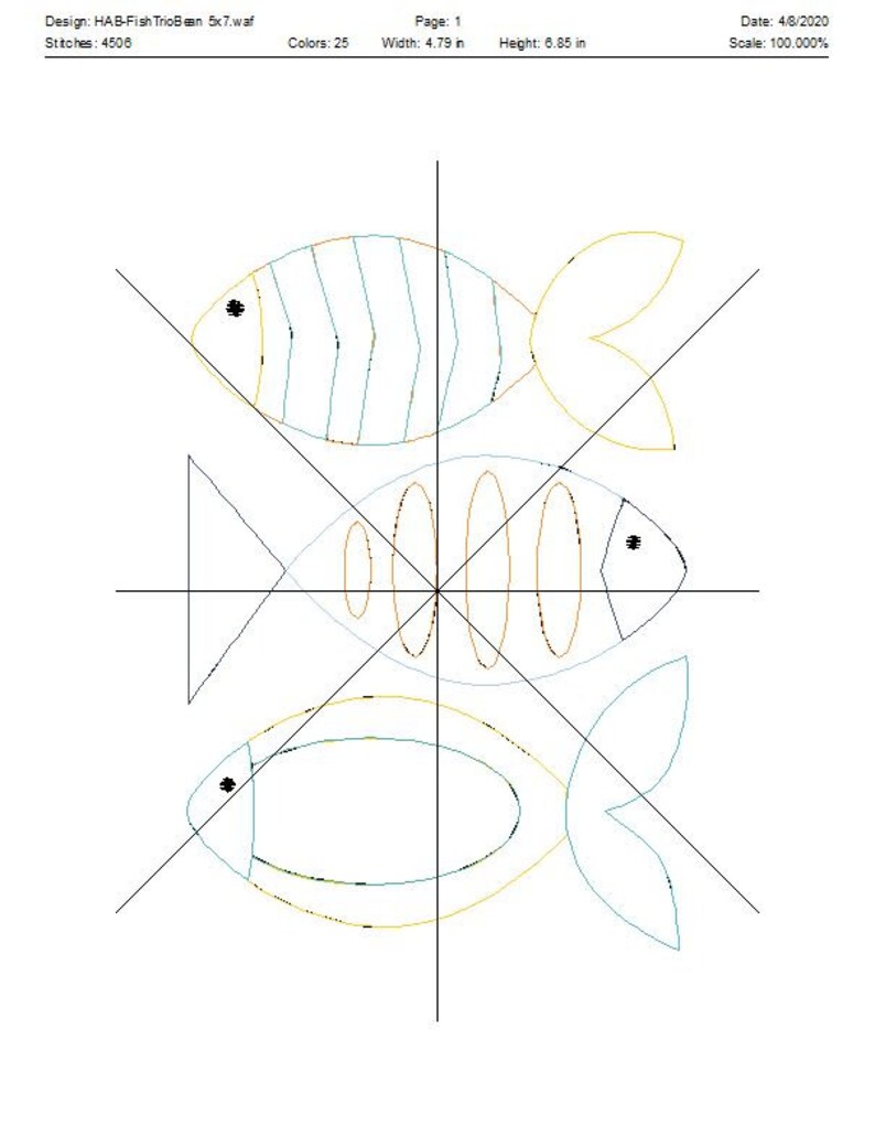 Fish Trio Bean Stitch Applique Design 5x7 6x10 8x8 9x9 8x12 - Etsy