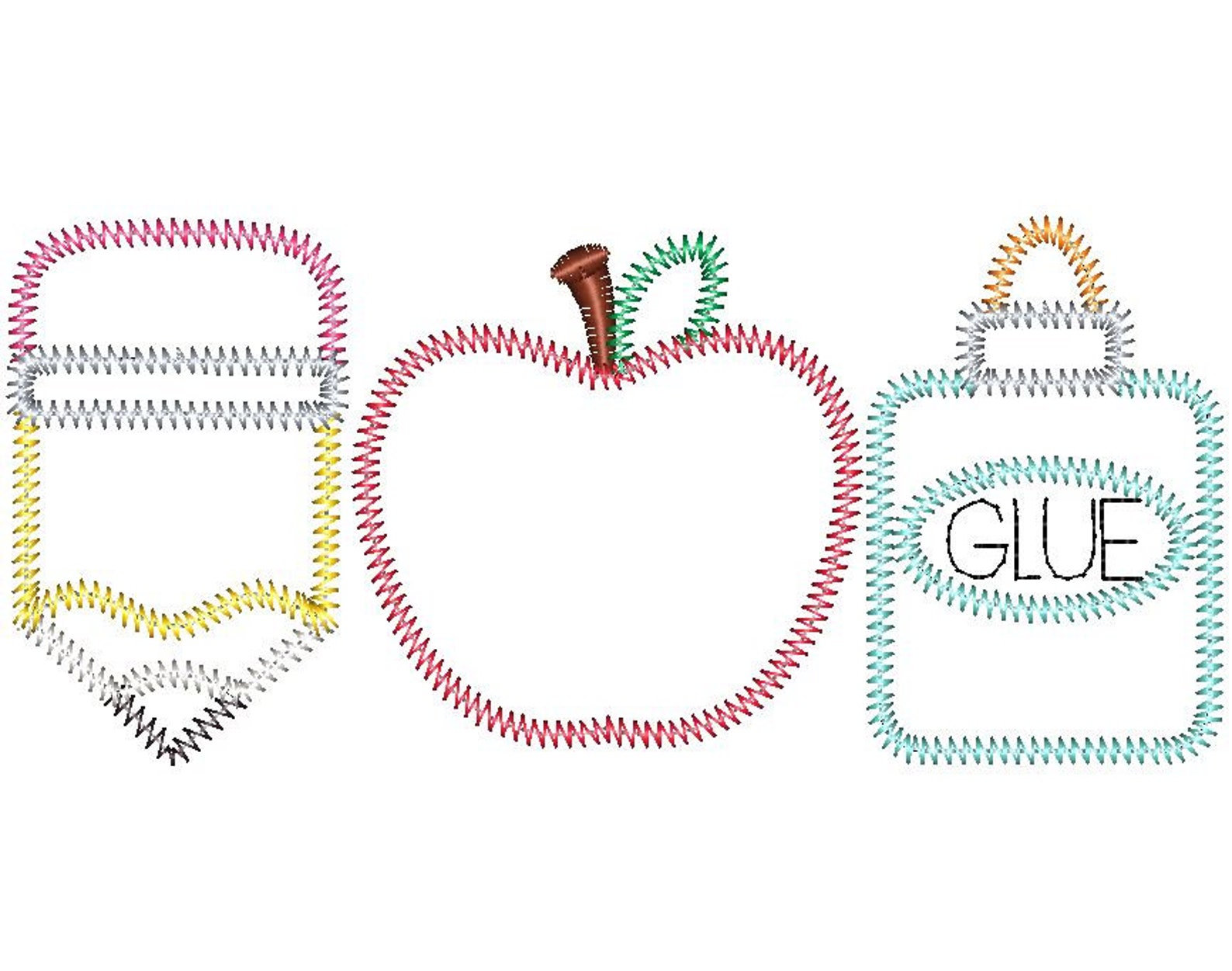 Pencil Apple Glue Trio Zig Zag Stitch Applique Embroidery Design 5x7 ...