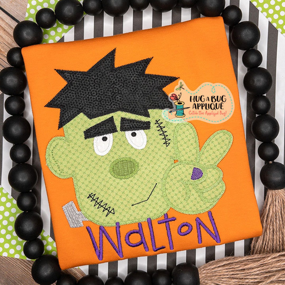 Frankenstein Peace Zig Zag Stitch Applique Design 5x7 6x10 8x8 8x12 9x9 ...