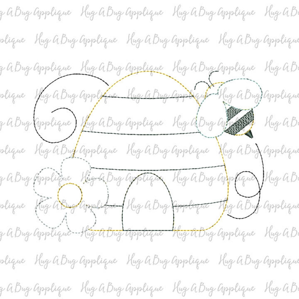 Bee Hive Flower Bean Stitch Applique Design 5x7 6x10 8x8 8x12 - Etsy