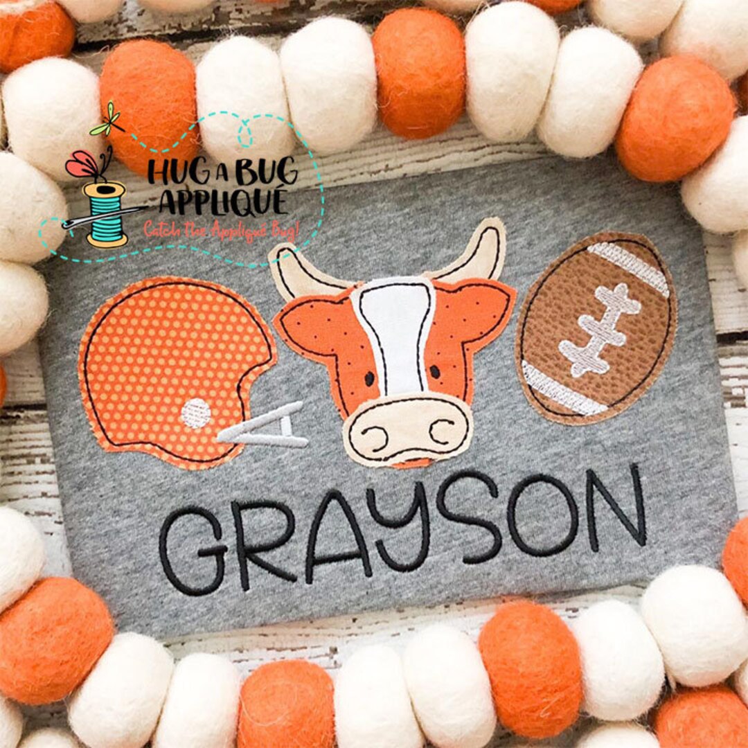 Helmet Longhorn Football Bean Stitch Applique Design 5x7 6x10 8x8 8x12 ...