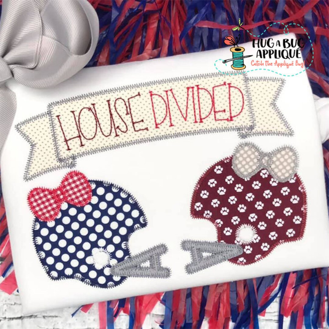 House Divided Helmets Bows Zig Zag Stitch Applique Design 5x7 6x10 8x8 ...