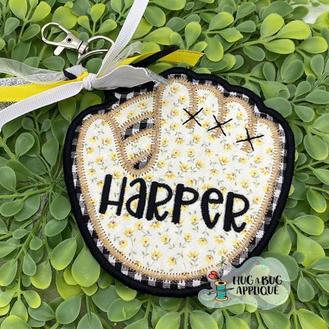 Baseball Glove Bag Tag in the Hoop Applique Design 4" 4.5" 5" 5.5" 6 ...