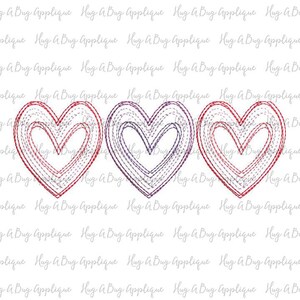Paper Hearts Trio Scribble Stitch Embroidery Design 5x7 6x10 8x8 8x12 ...