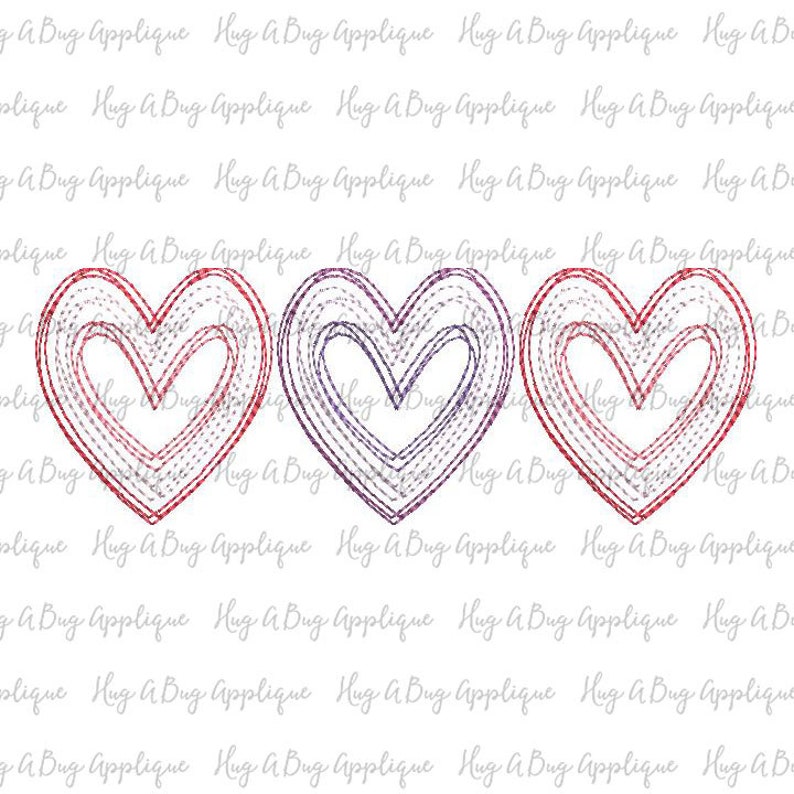 Paper Hearts Trio Scribble Stitch Embroidery Design 5x7 6x10 | Etsy