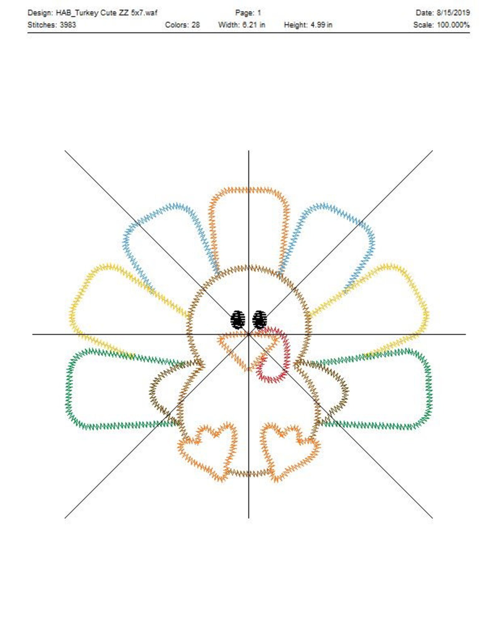 Cute Turkey Thanksgiving Zig Zag Stitch Applique Design 5x7 | Etsy