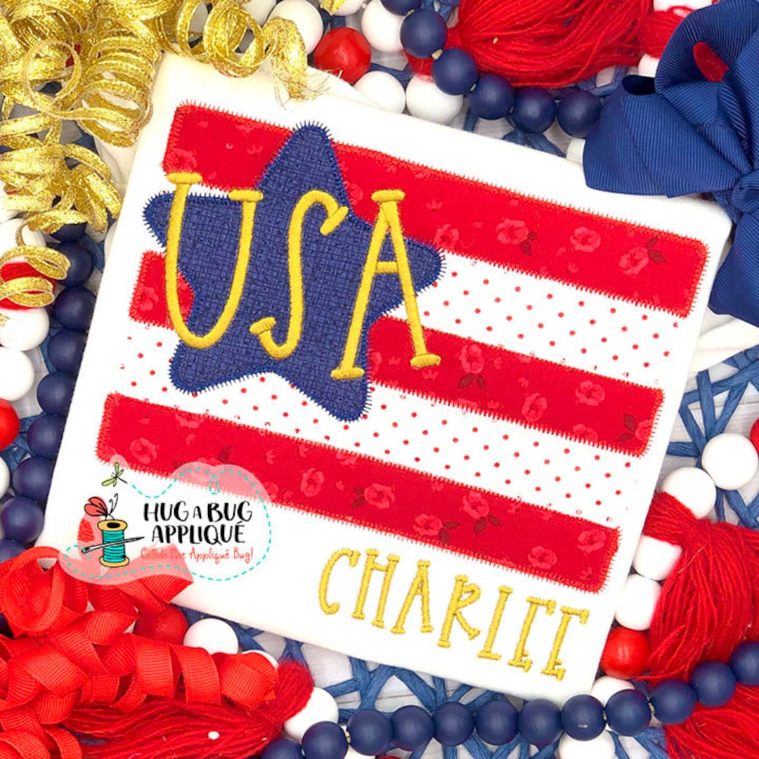 USA Star Flag Zig Zag Stitch Applique Design 5x7 6x10 8x8 8x12 9x9 - Etsy