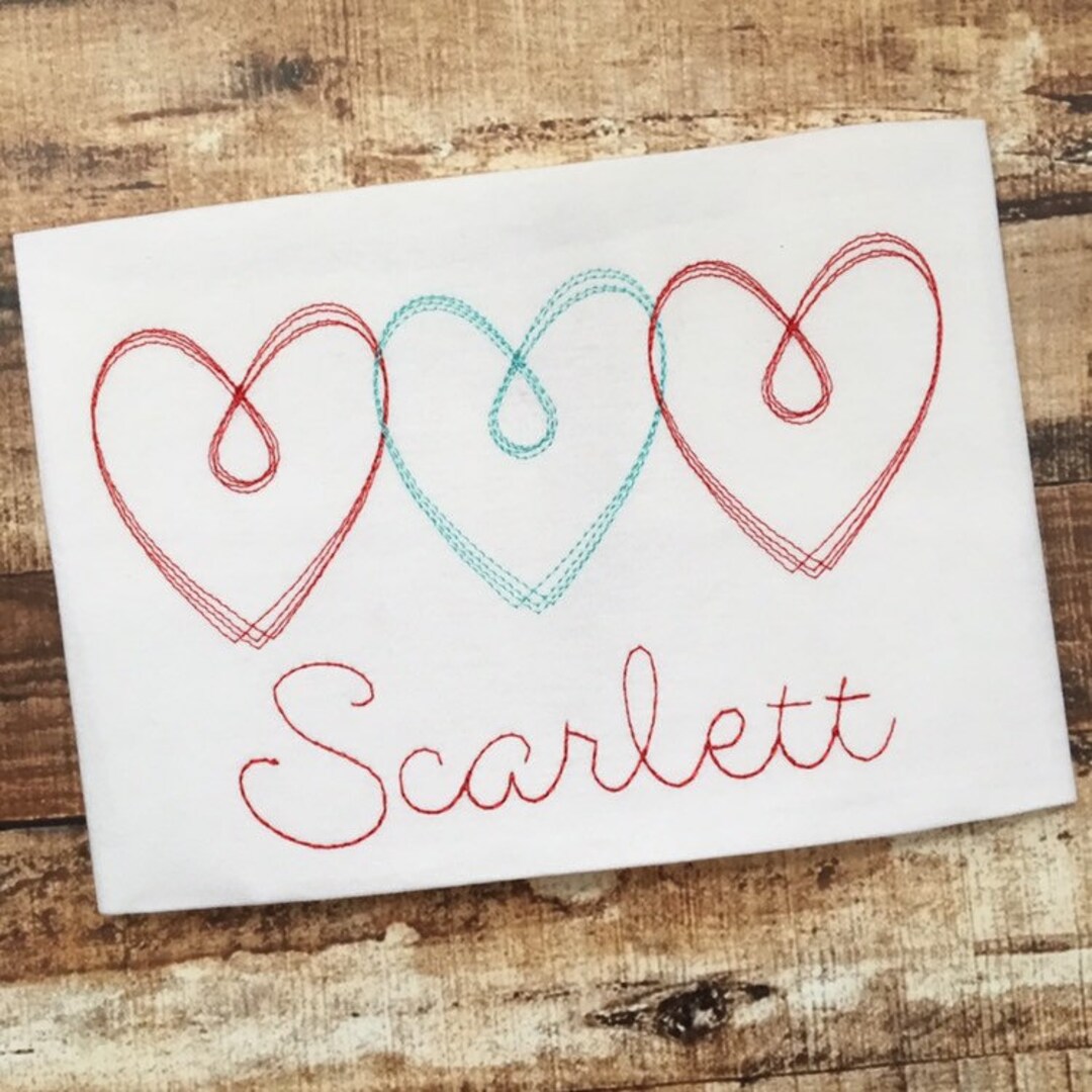 Heart Trio Scribble Stitch Embroidery Design 5x7 6x10 8x8 8x12 - Etsy