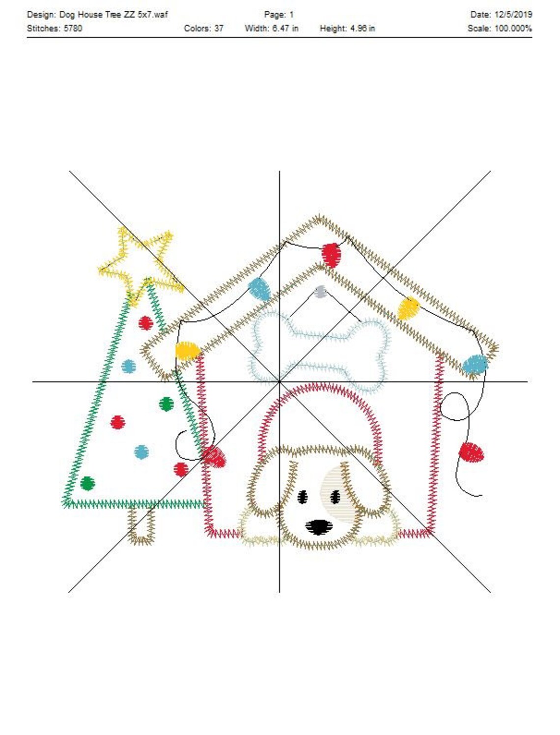 Dog House Tree Zig Zag Stitch Applique Design 5x7 6x10 8x8 - Etsy