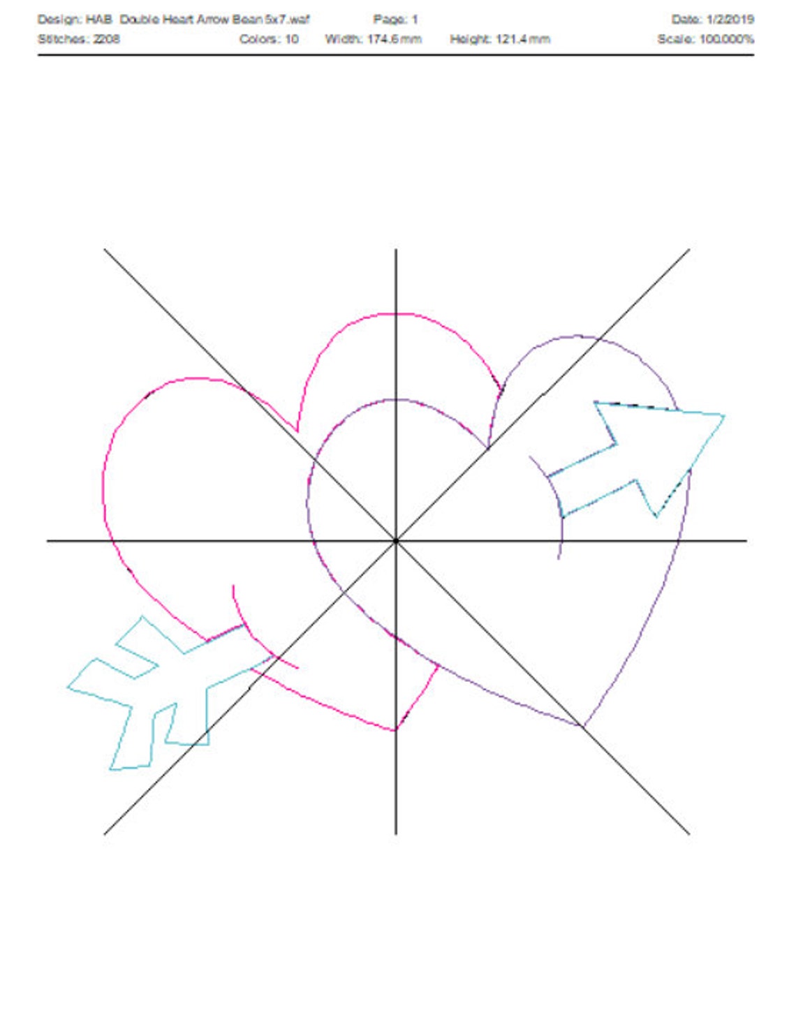 Double Heart Arrow Bean Stitch Applique Embroidery Design 5x7 - Etsy