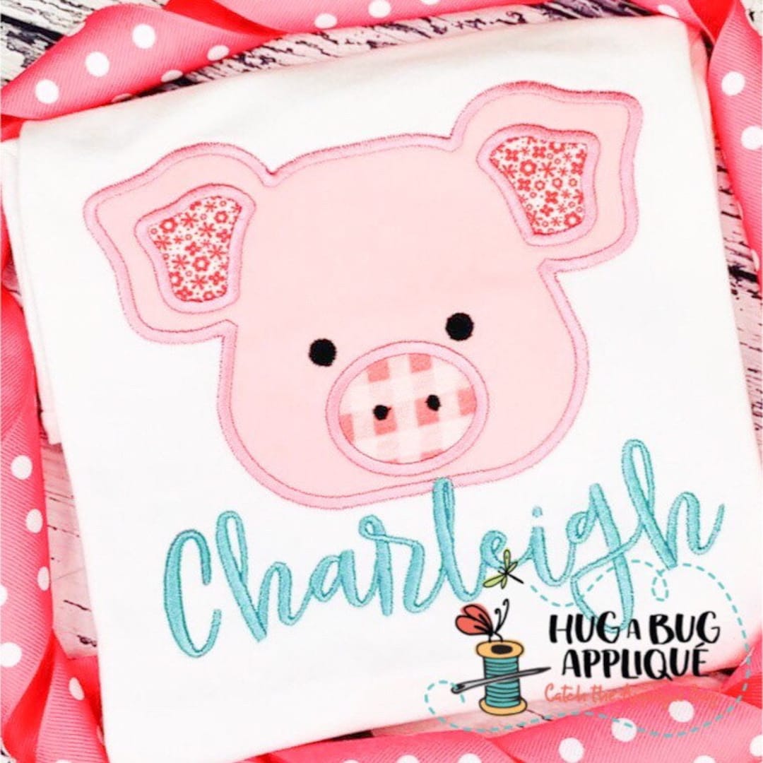 Pig 2 Satin Stitch Applique Design 5x7 6x10 8x8 9x9 8x12 - Etsy
