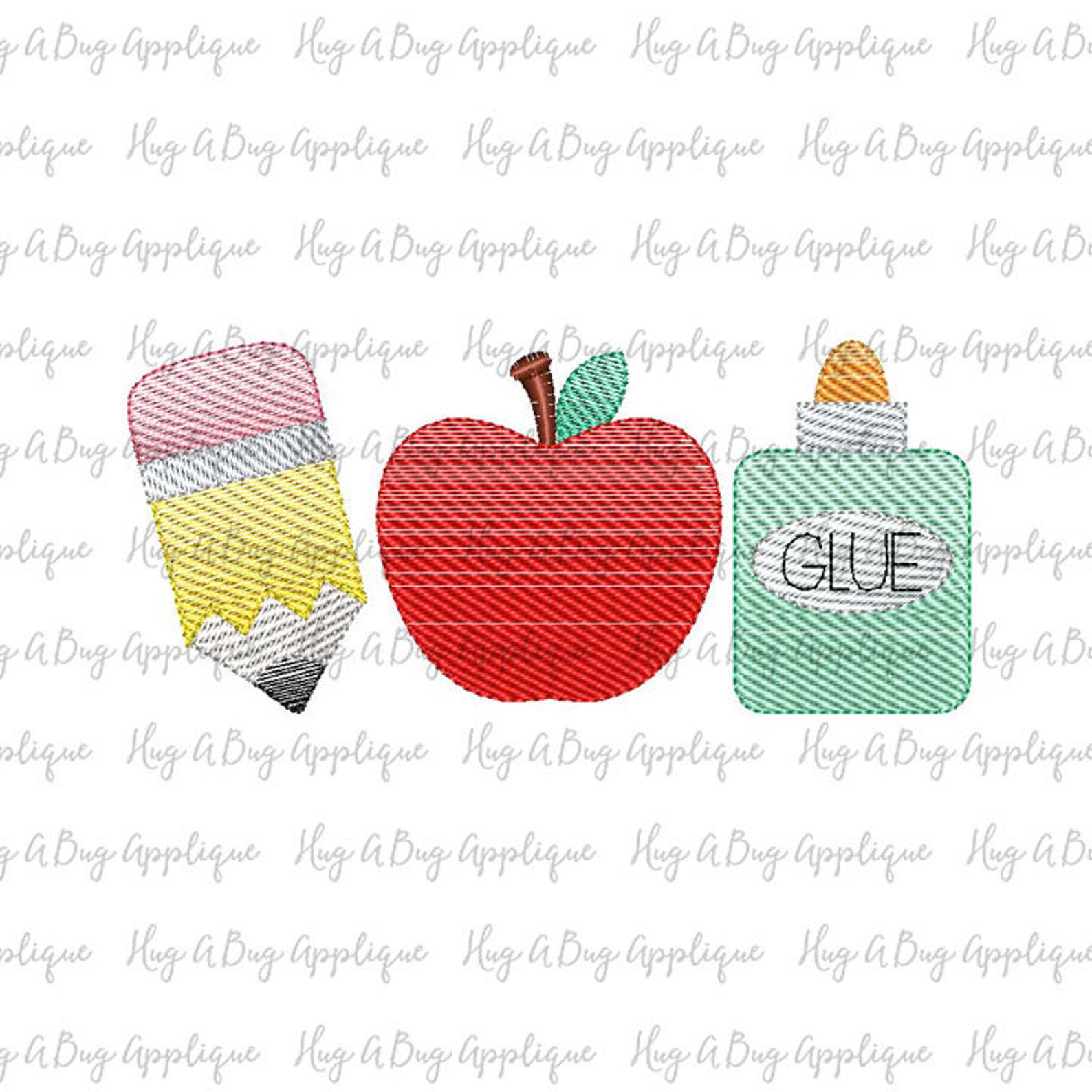 Pencil Apple Glue Trio School Sketch Stitch Embroidery Design 5x7 6x10 ...