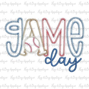 Game Day Baseball Zig Zag Stitch Applique Design 5x7 6x10 8x8 8x12 9x9 ...