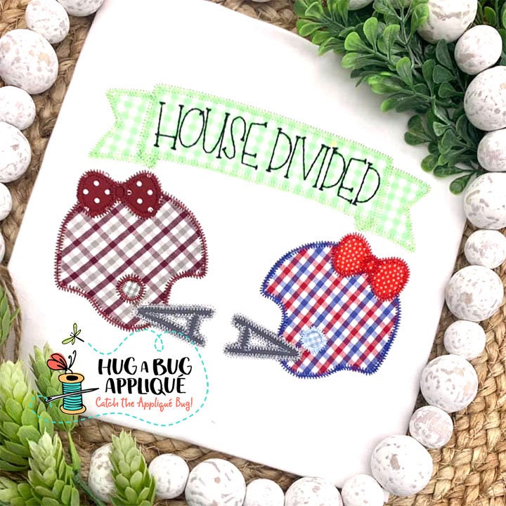 House Divided Helmets Bows Zig Zag Stitch Applique Design 5x7 6x10 8x8 ...