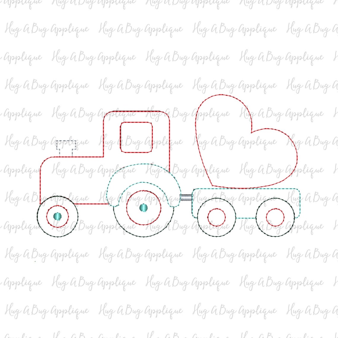 Valentine Tractor Heart Bean Stitch Applique Design 5x7 6x10 8x8 8x12 ...