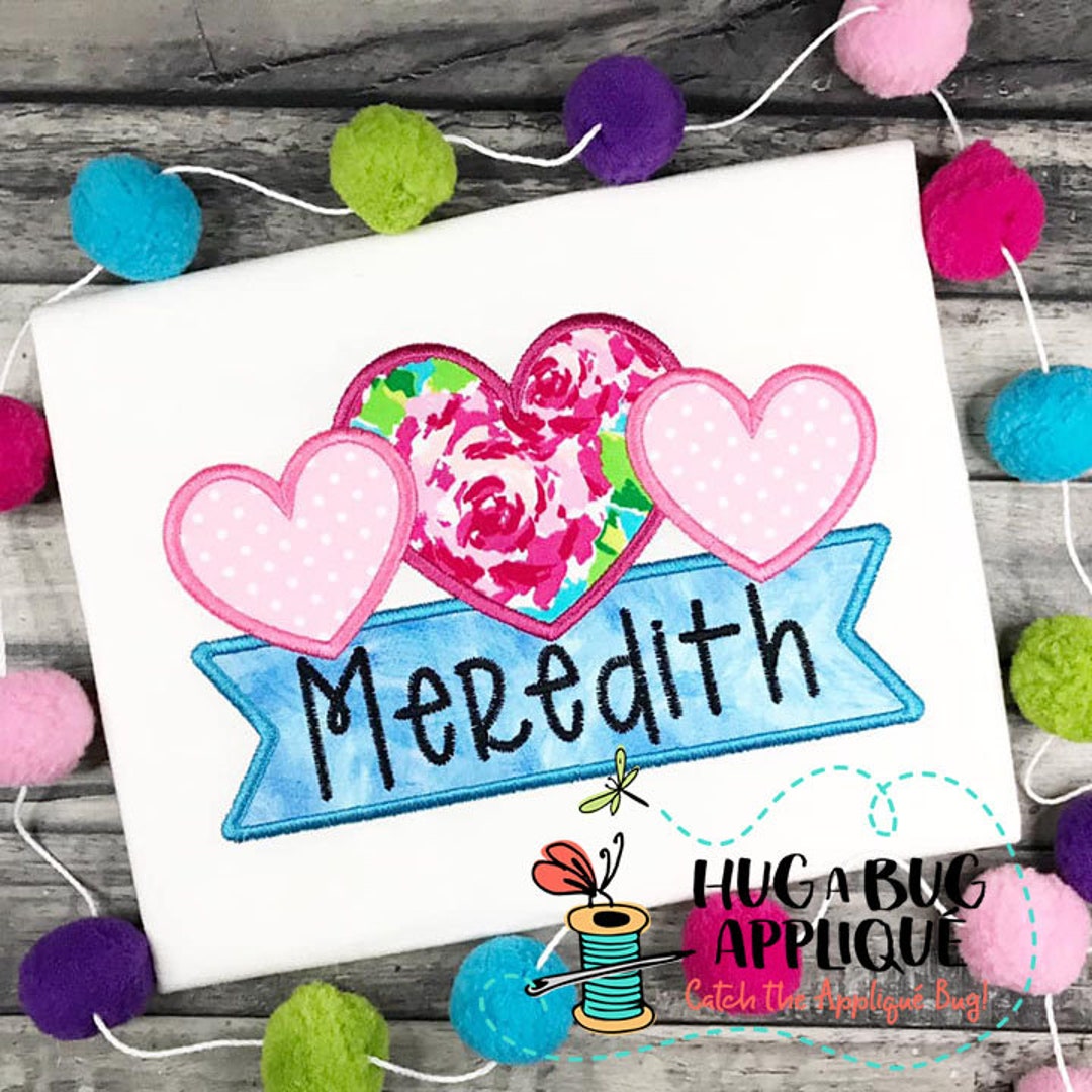 Heart Trio Banner Satin Stitch Applique Design 4x4 5x7 6x10 8x8 8x12 - Etsy